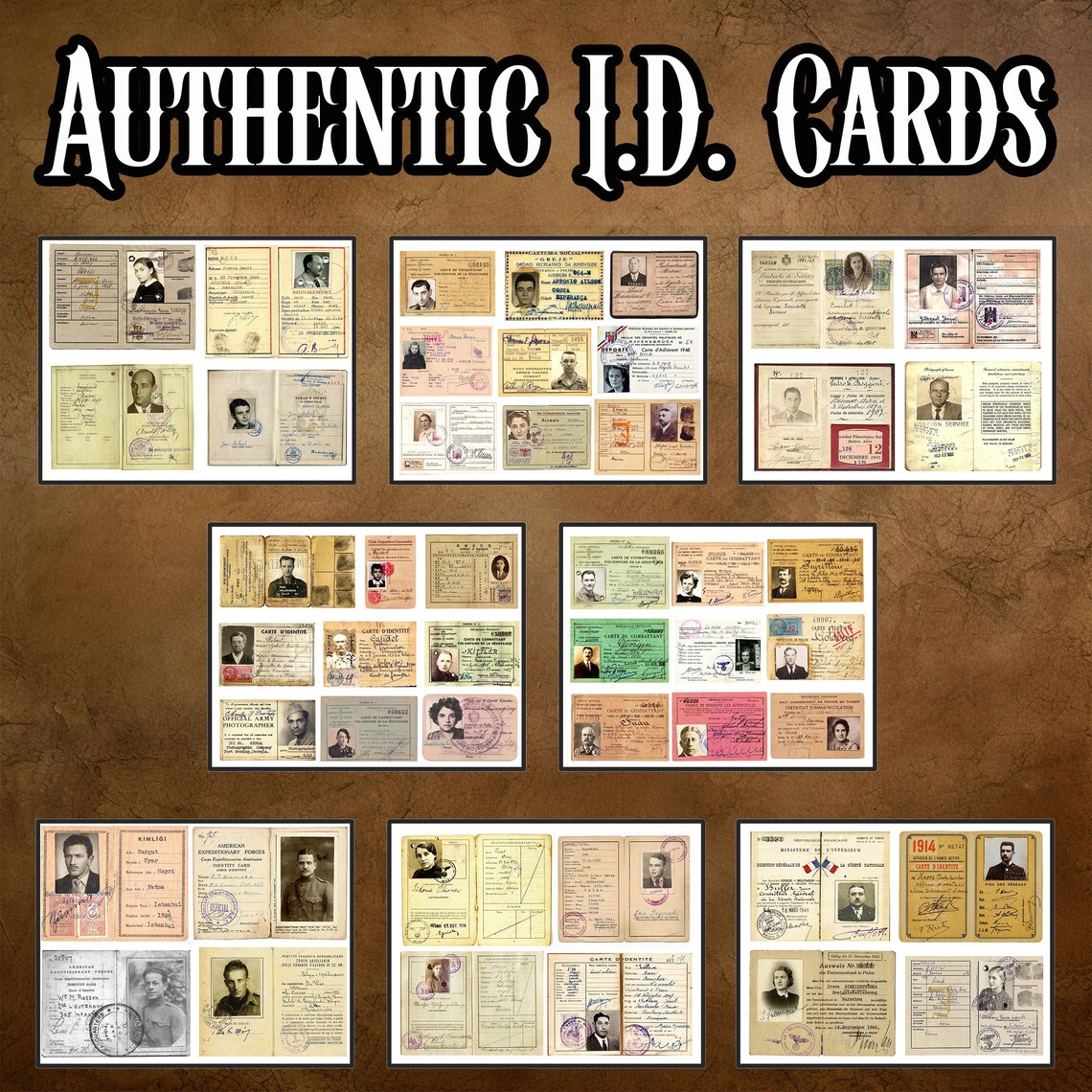 Authentic Vintage Identity Cards and Passports Ephemera Bundle 50 ...