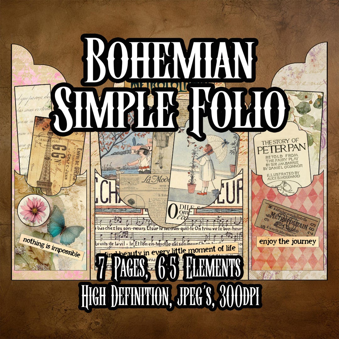 Simple Boho Mix'n'match Folio Ephemera Pockets Cards Decoupage Collage ...