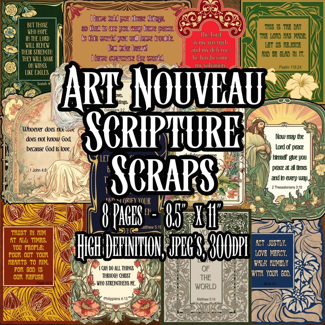 Art Nouveau Bible Scripture Scraps Christian Printable Ephemera Verse ...