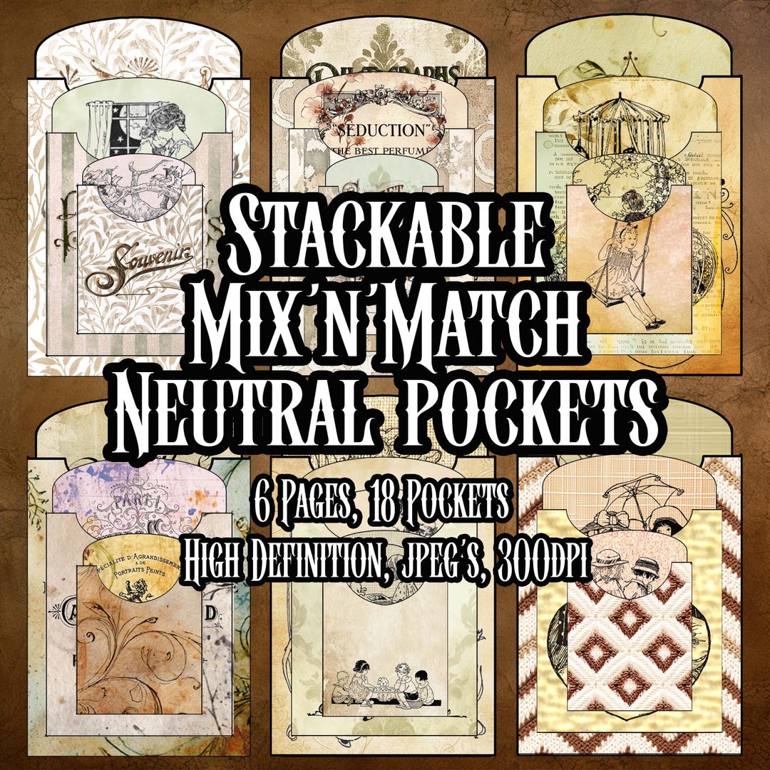 Neutral Stackable Mix'n'match Pockets Ephemera for Junk Journal ...