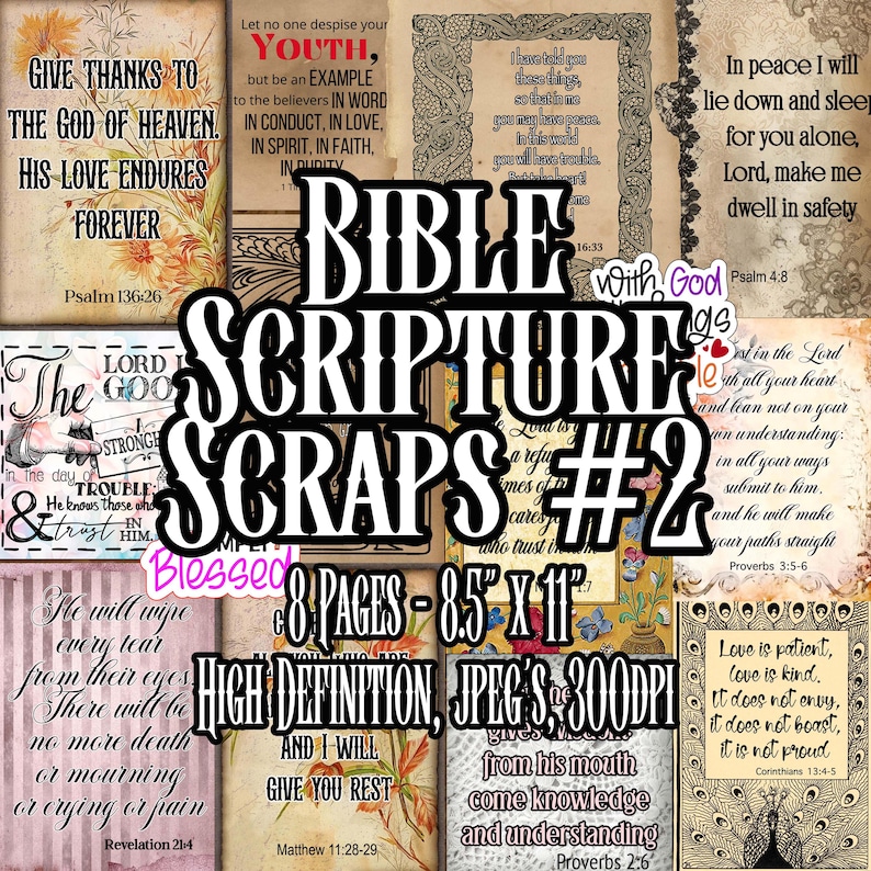 Bible Scripture Scraps #2 Christian Printable Ephemera Verse Prayer ...