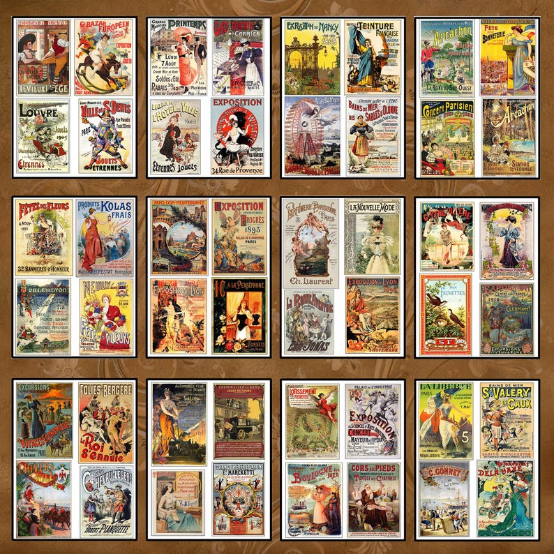 Vintage French Posters Ephemera Bundle 50+ Printable Poster Cards ...