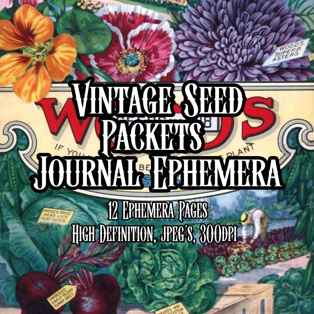 Vintage Seed Packets Ephemera Bundle 50+ Printable Garden Related Card ...
