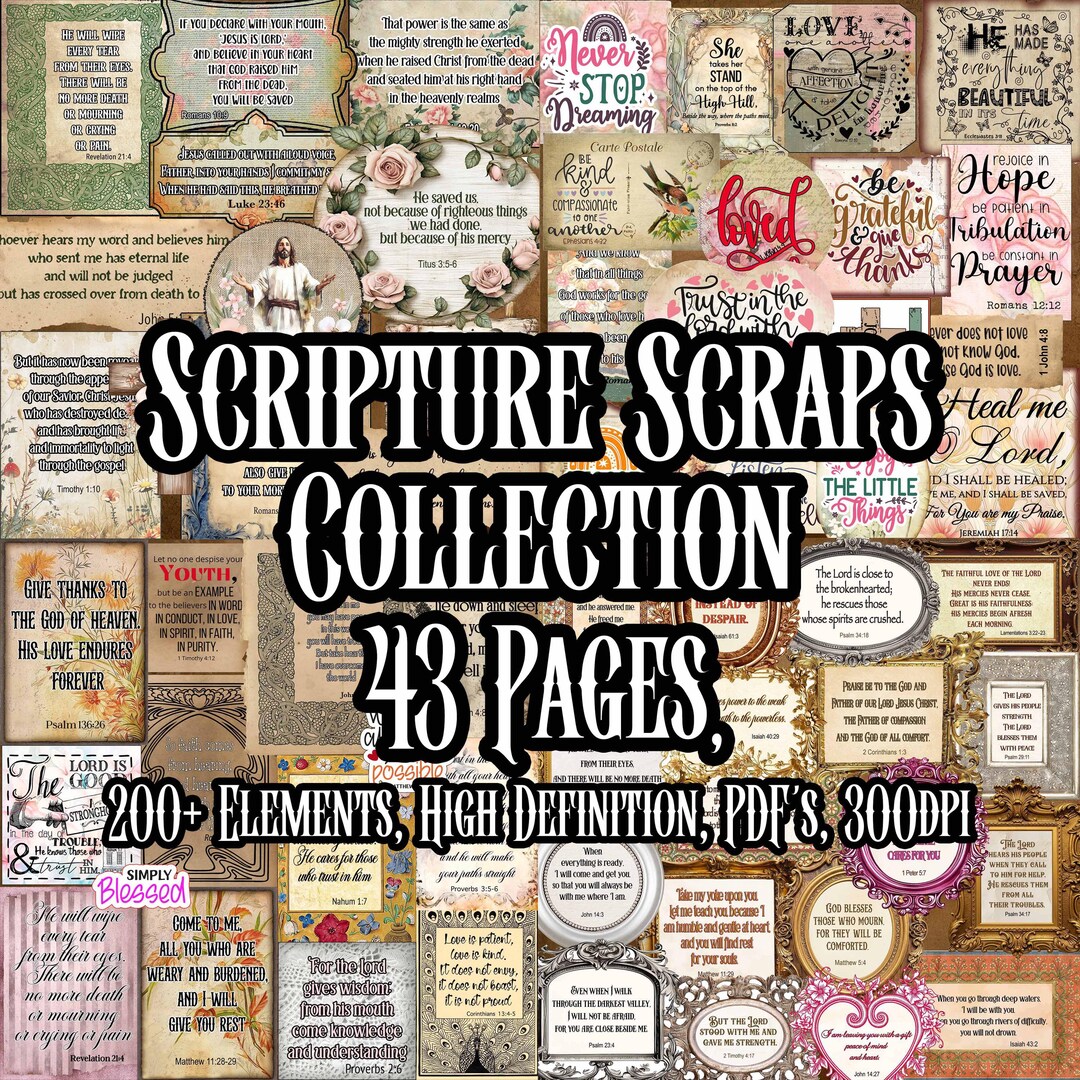 Bible Scripture Scraps Collection Christian Printable Ephemera Verse ...
