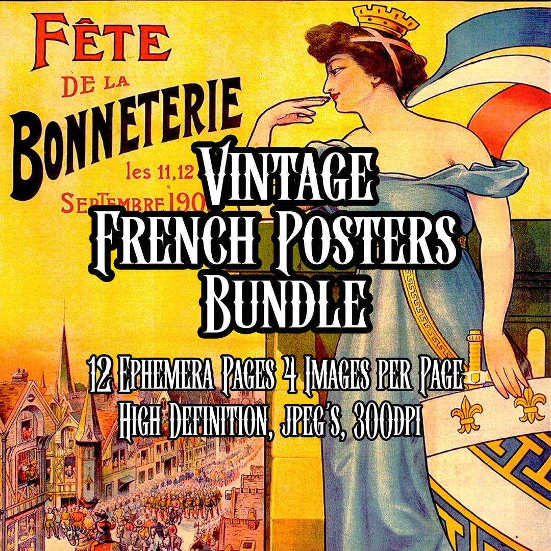 Vintage French Posters Ephemera Bundle 50+ Printable Poster Cards ...