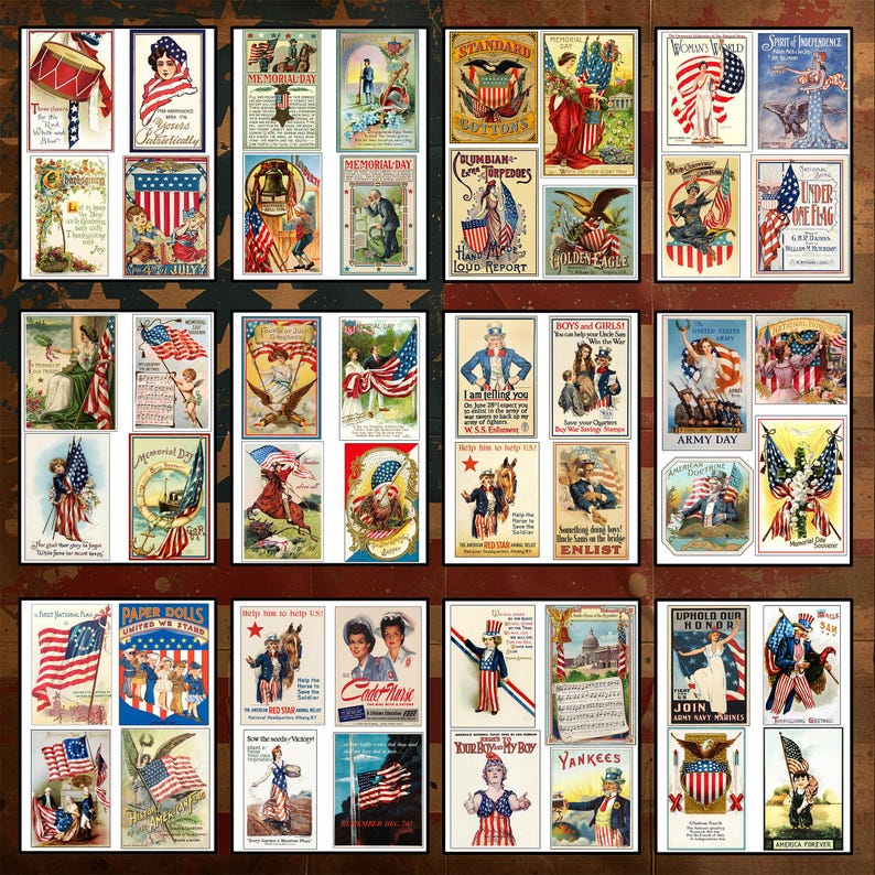 Vintage Patriotic American Poster Ephemera Bundle 50+ Printable Card ...