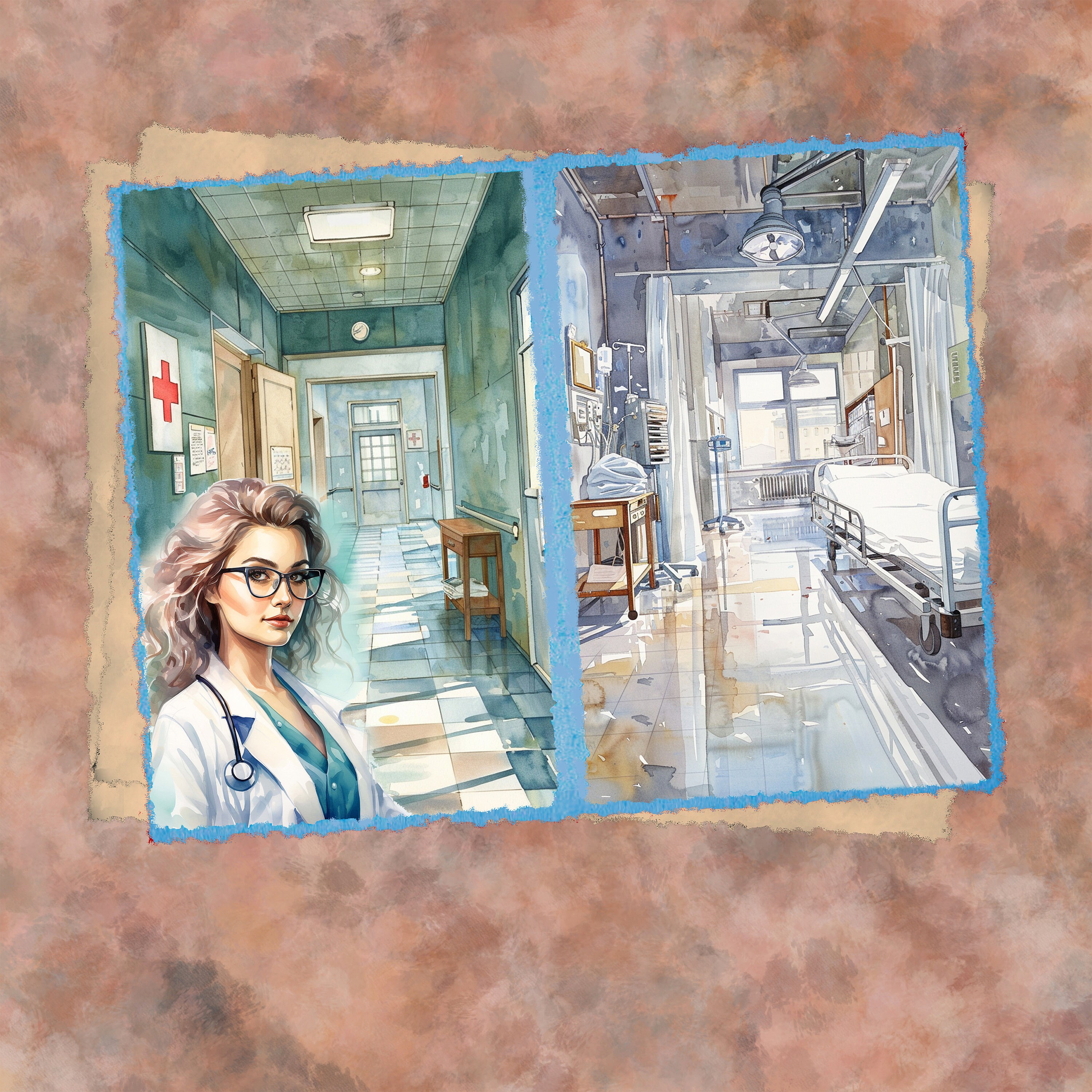 Nursing and Hospital Watercolor Clipart Junk Journal Printable Pages ...