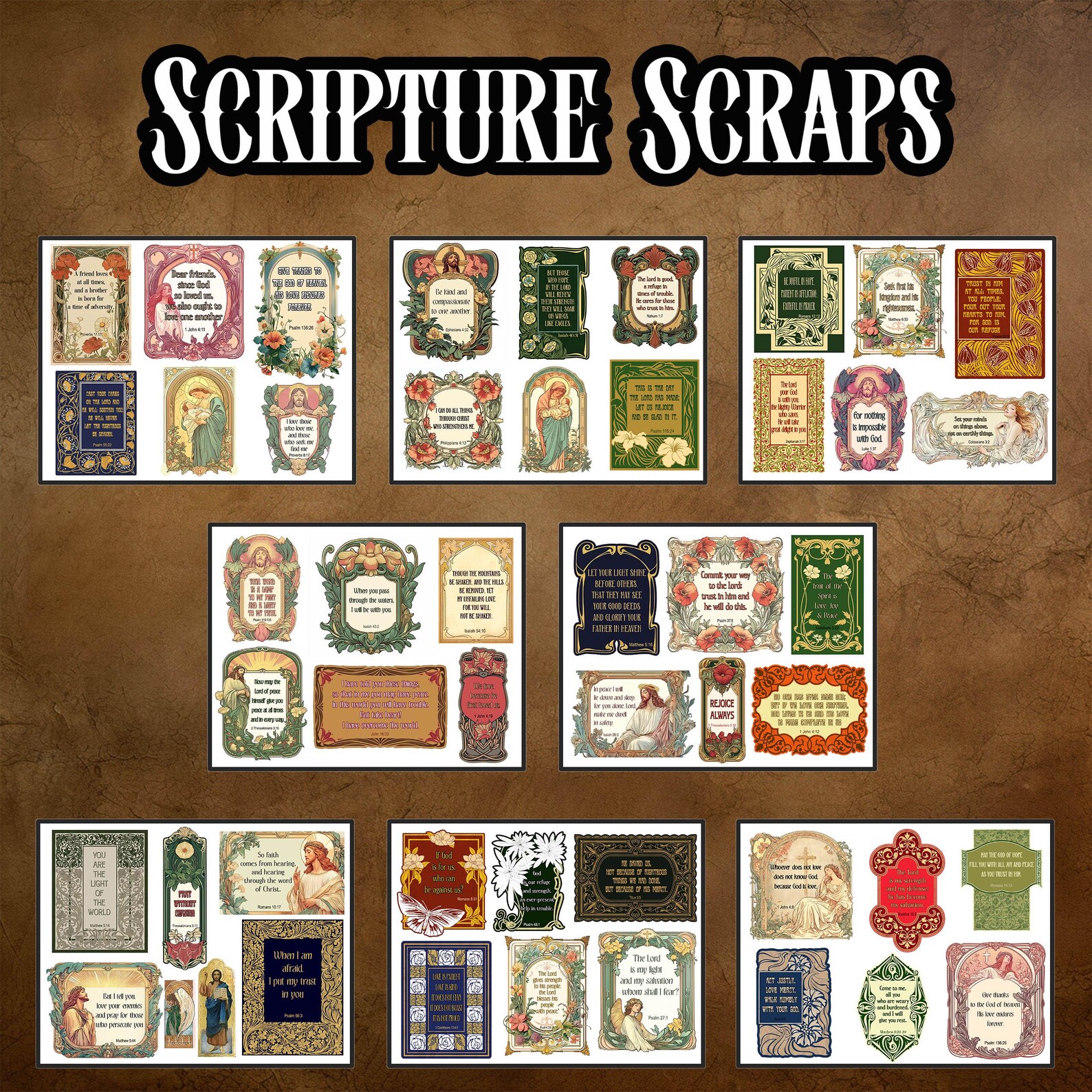 Art Nouveau Bible Scripture Scraps Christian Printable Ephemera Verse ...