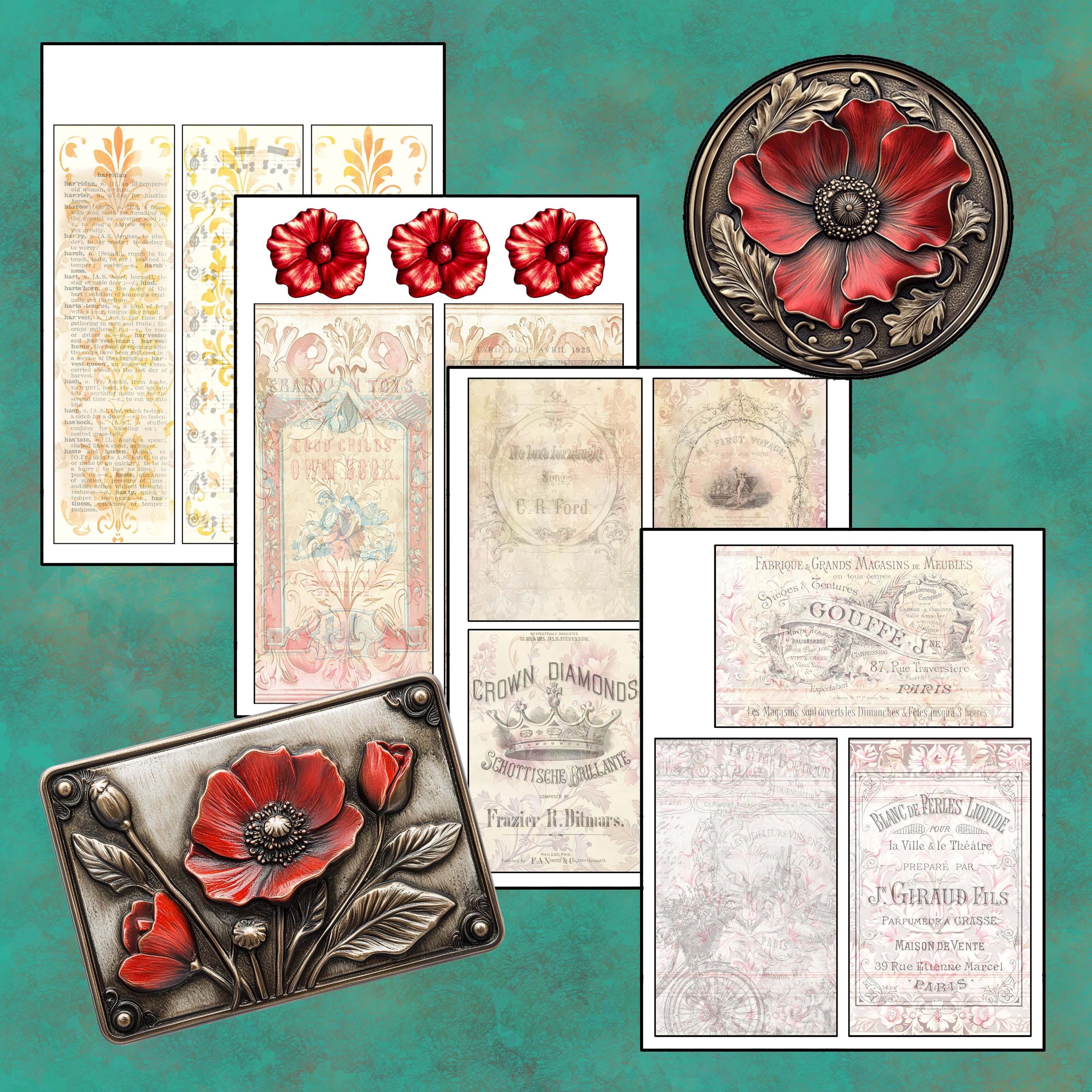 Vintage Poppy Themed Ephemera Add-on Bundle Over 100 Printable ...