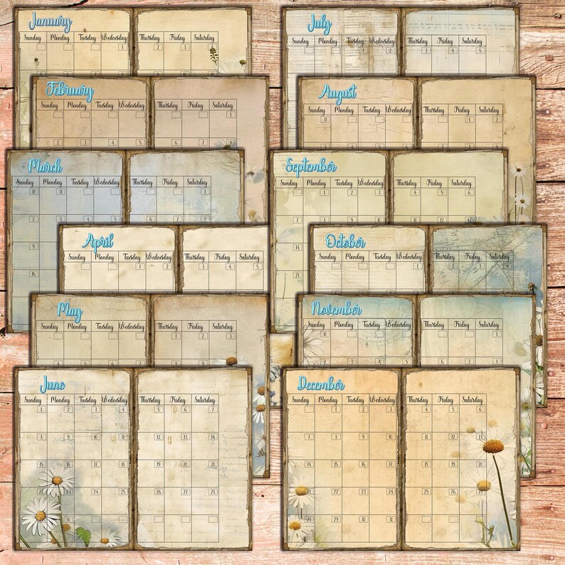Shabby Daisy 2025 Calendar Junk Journal Printable Pages Scrapbooking ...