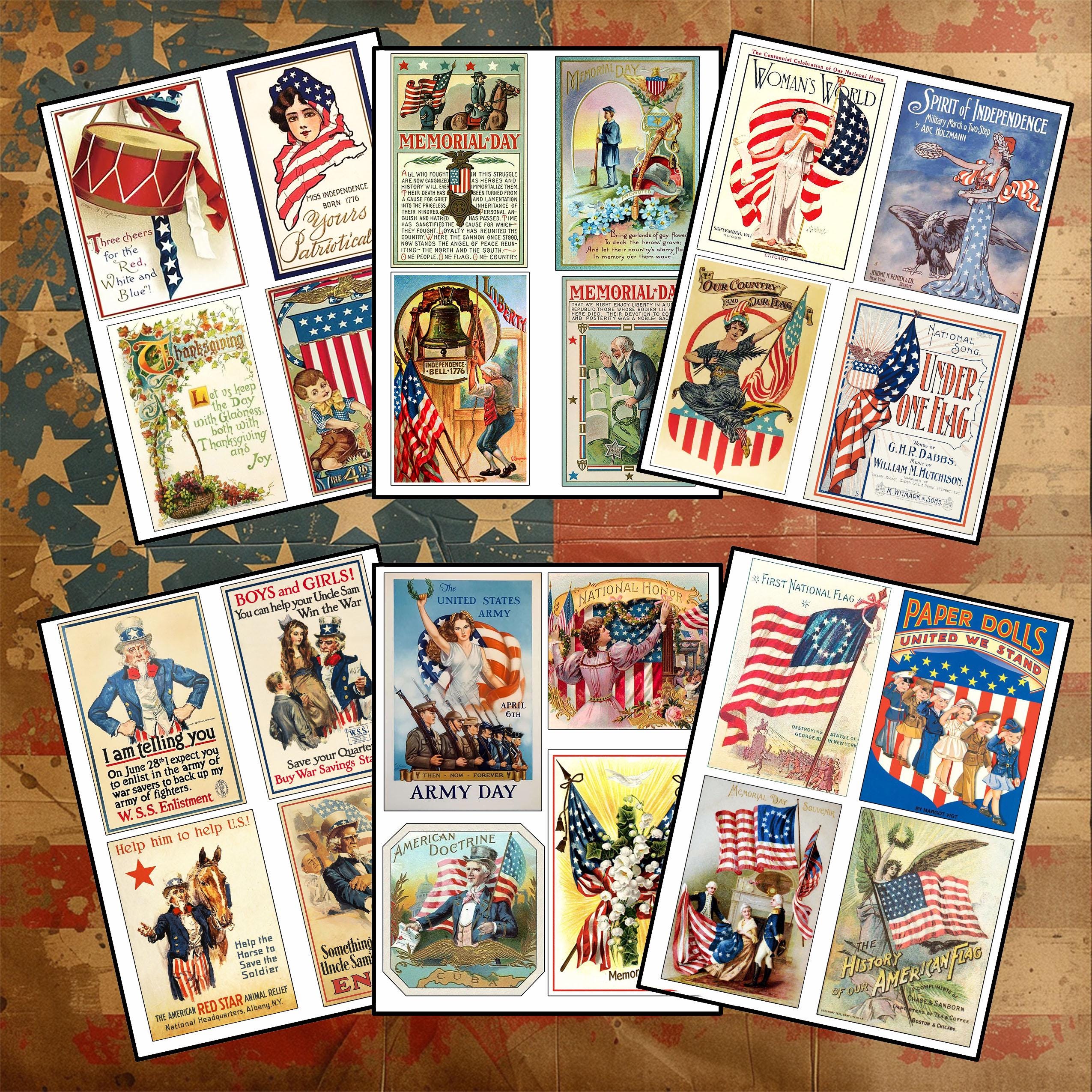 Vintage Patriotic American Poster Ephemera Bundle 50+ Printable Card ...