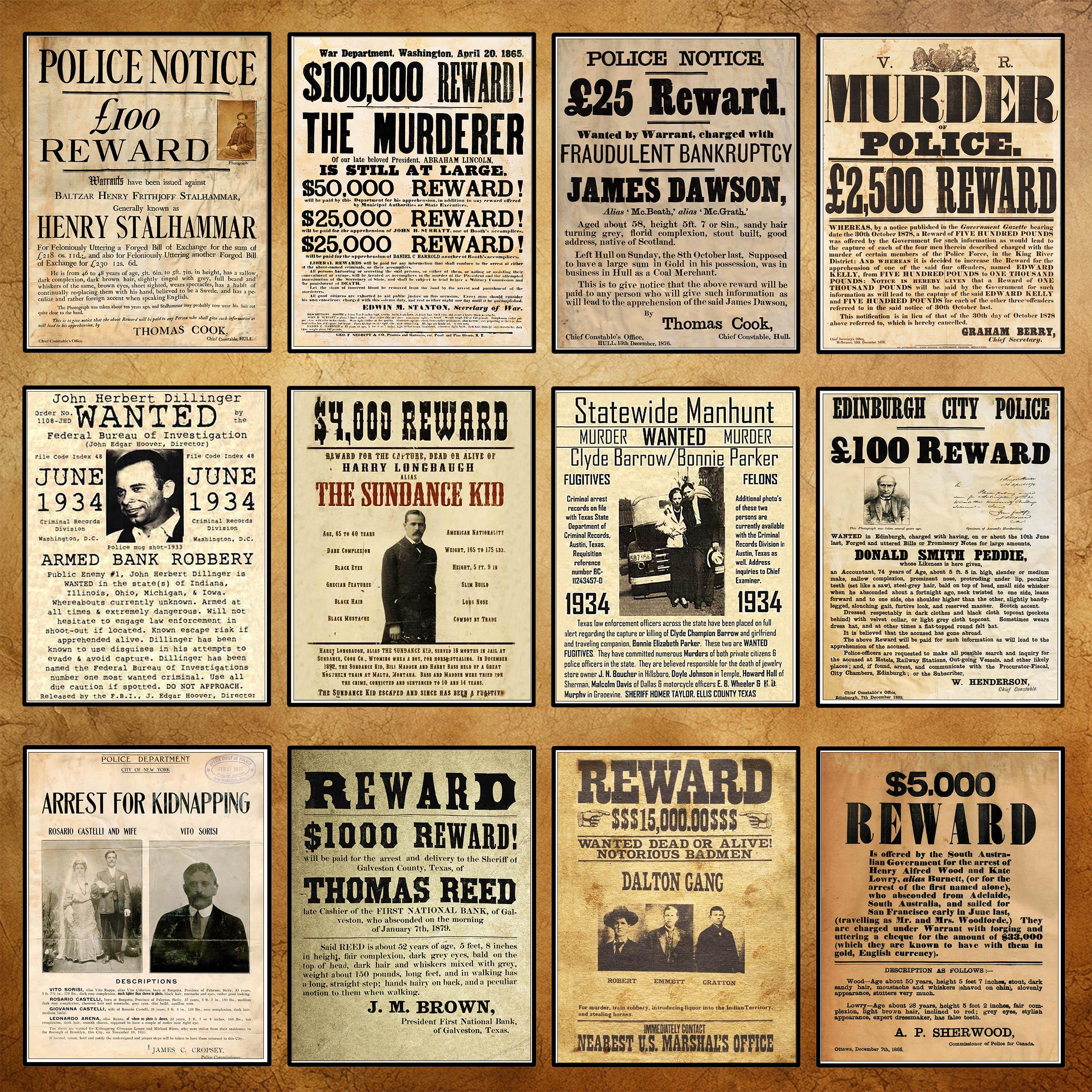 Vintage Wanted Posters Ephemera Bundle 12+ Printable Full Page ...