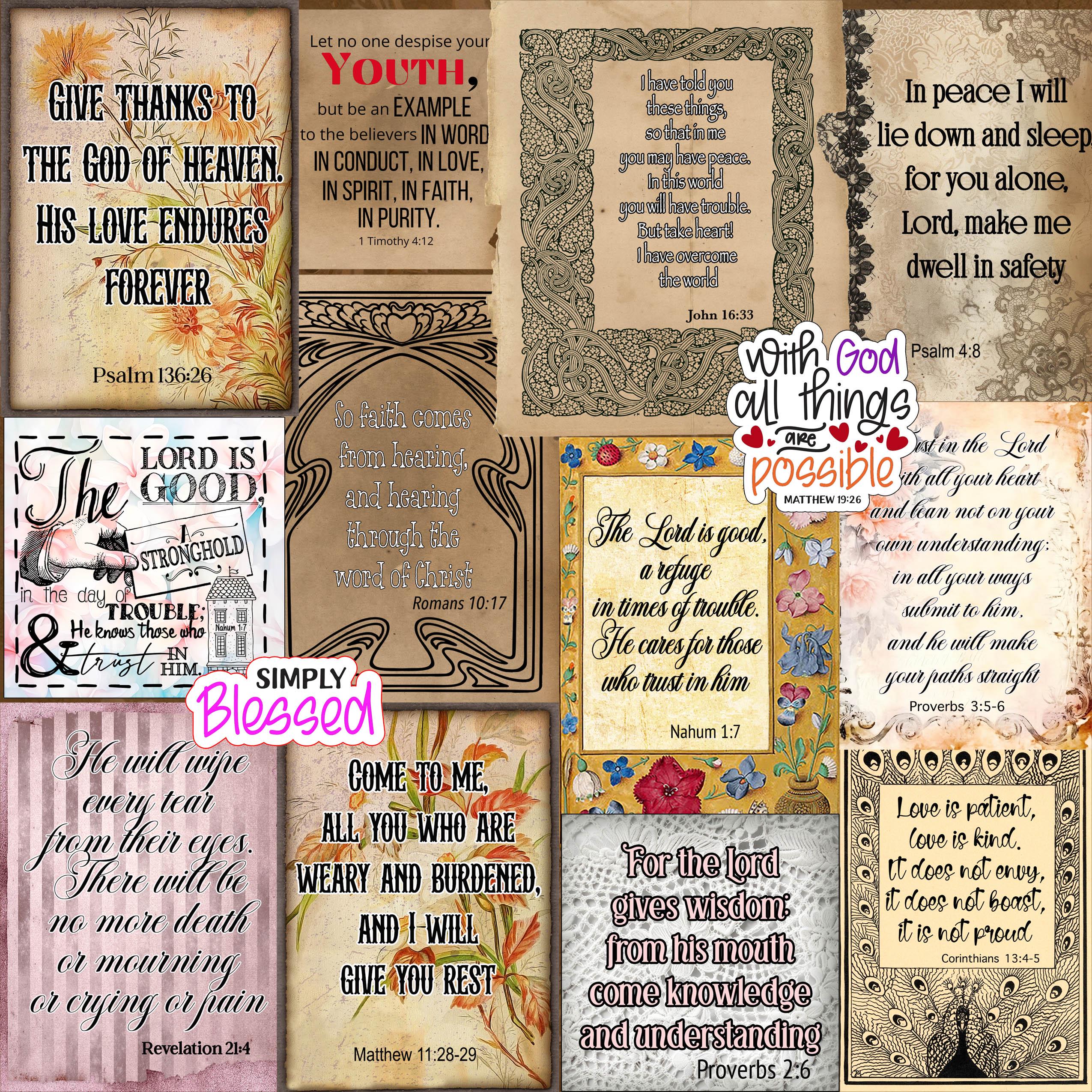 Bible Scripture Scraps Collection Christian Printable Ephemera Verse ...