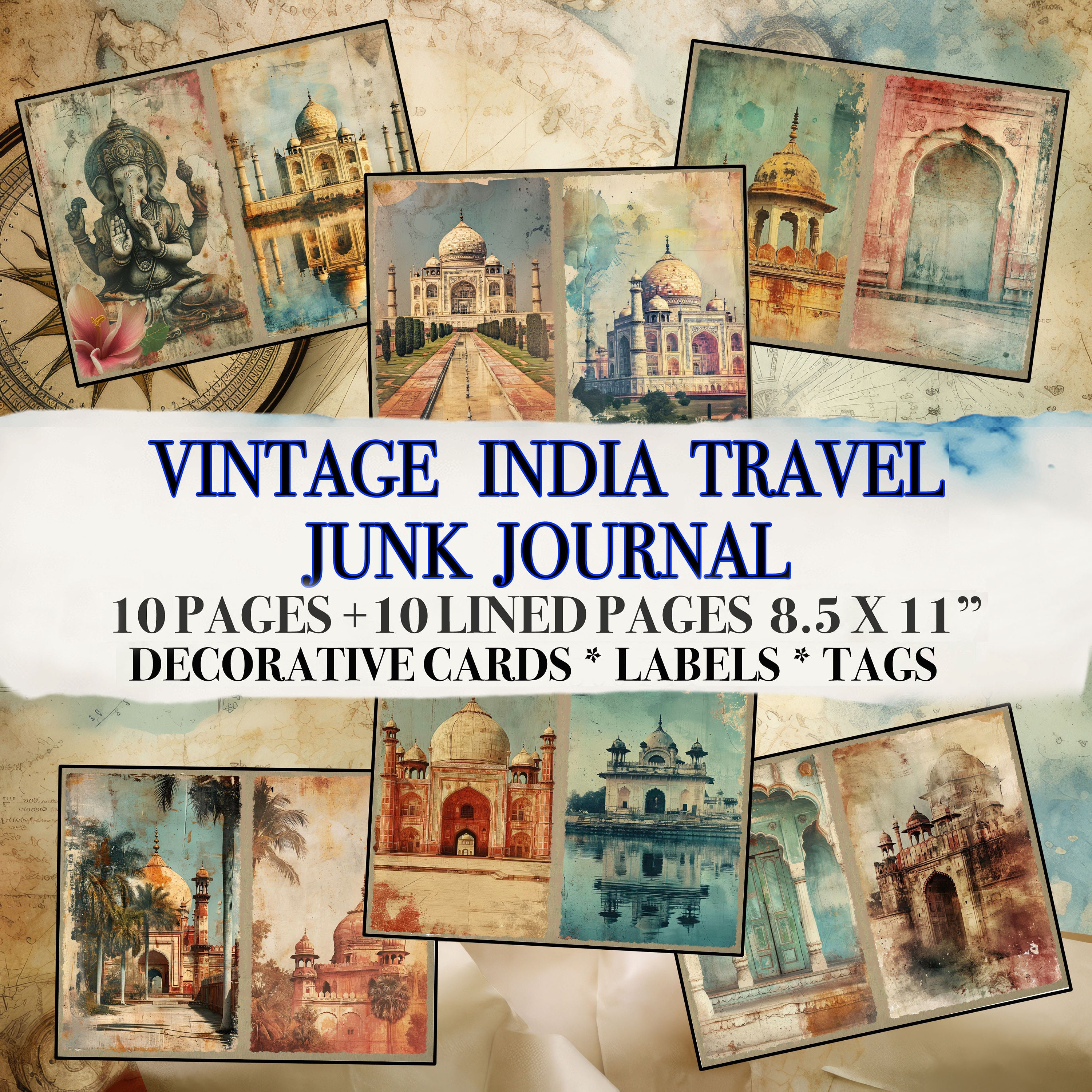 Vintage Junk Journal Printable Pages India Travel Journal Travel ...