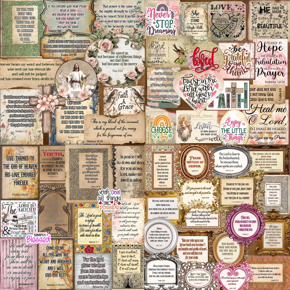 Bible Scripture Scraps Collection Christian Printable Ephemera Verse ...