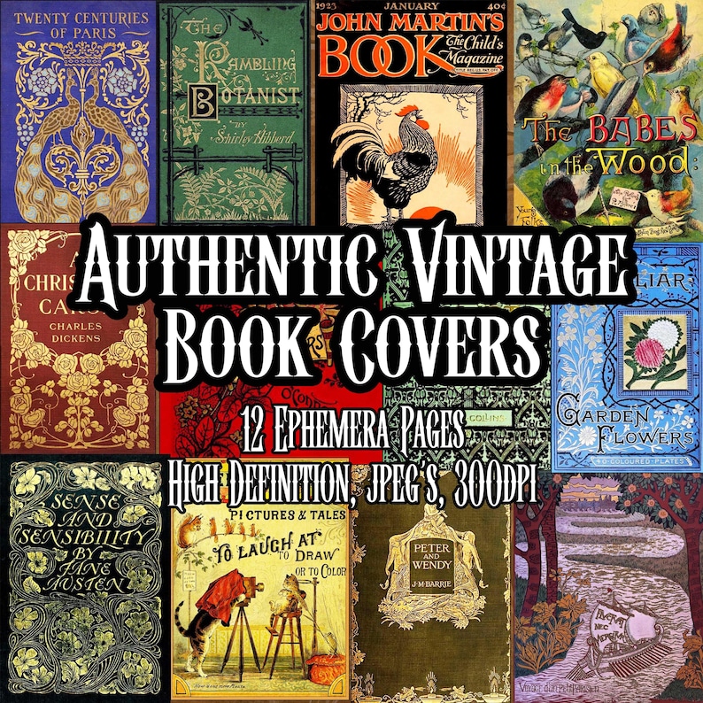 Authentic Vintage Book Covers Ephemera Bundle 50+ Printable Book Covers ...