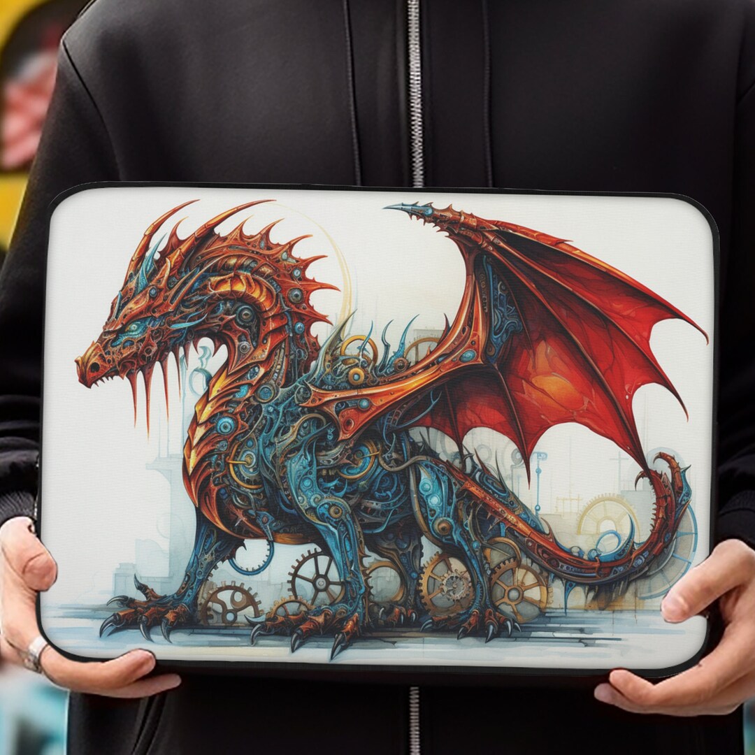 Steampunk Dragon Watercolour Laptop Sleeve Fantasy Colourful Laptop ...