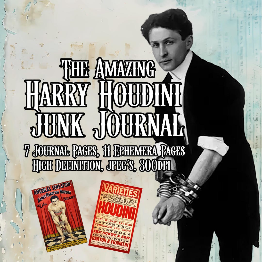 Harry Houdini Vintage Junk Journal Printable Pages Scrapbooking Collage Historic Magic Escape ...