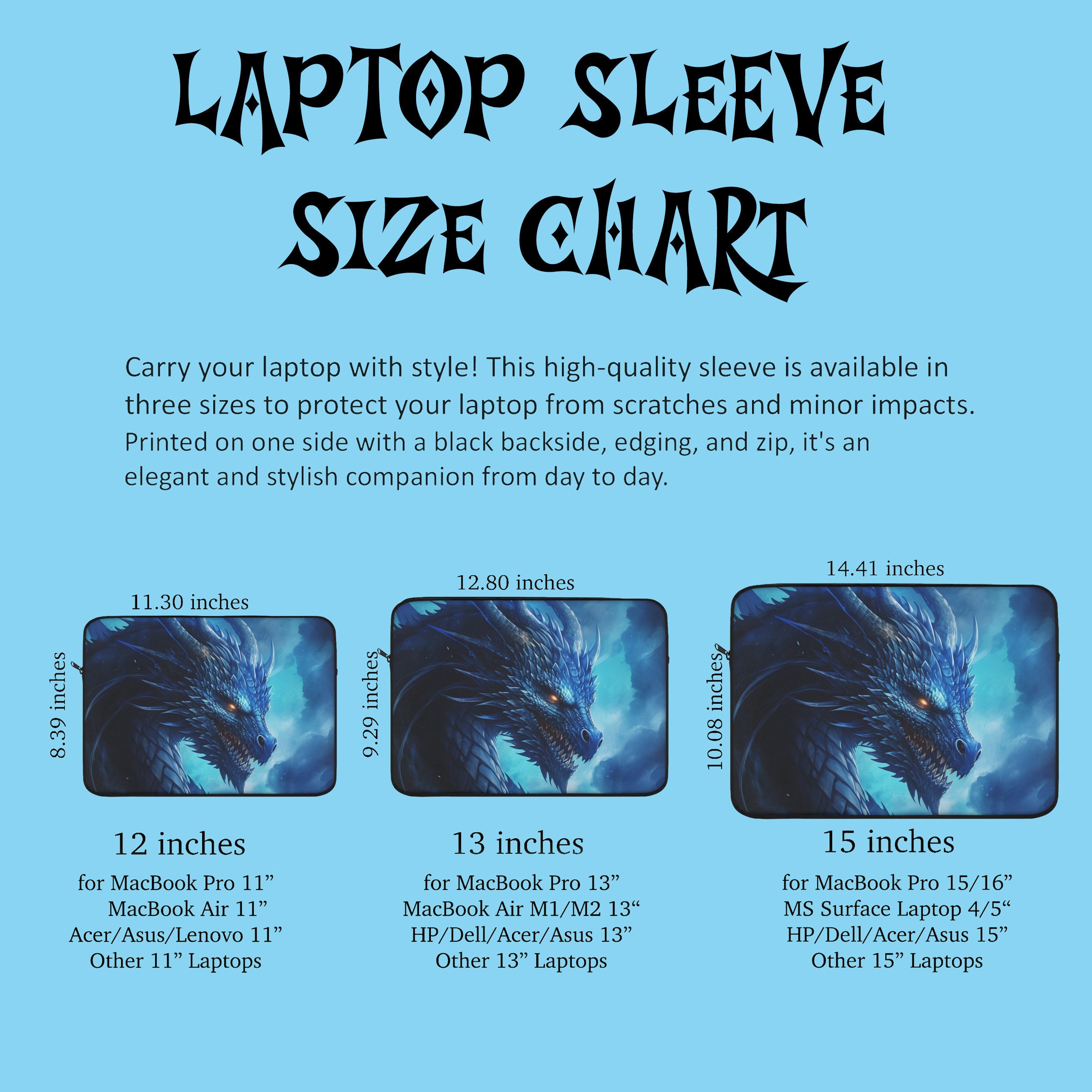 Blue Dragon Laptop Sleeve Fantasy Dragon-themed Laptop Sleeve MacBook ...