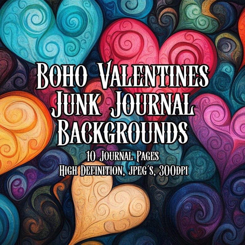 Romantic Boho Valentines Love Junk Journal Backgrounds Bundle Hi ...