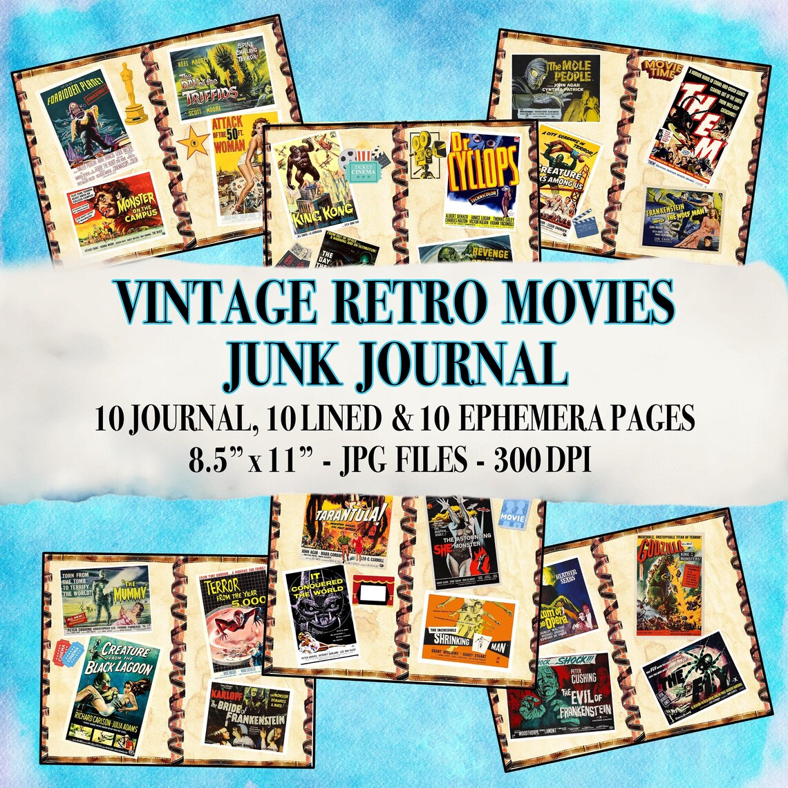 Retro Vintage Movie Clipart Junk Journal Sci-fi Horror Classic ...