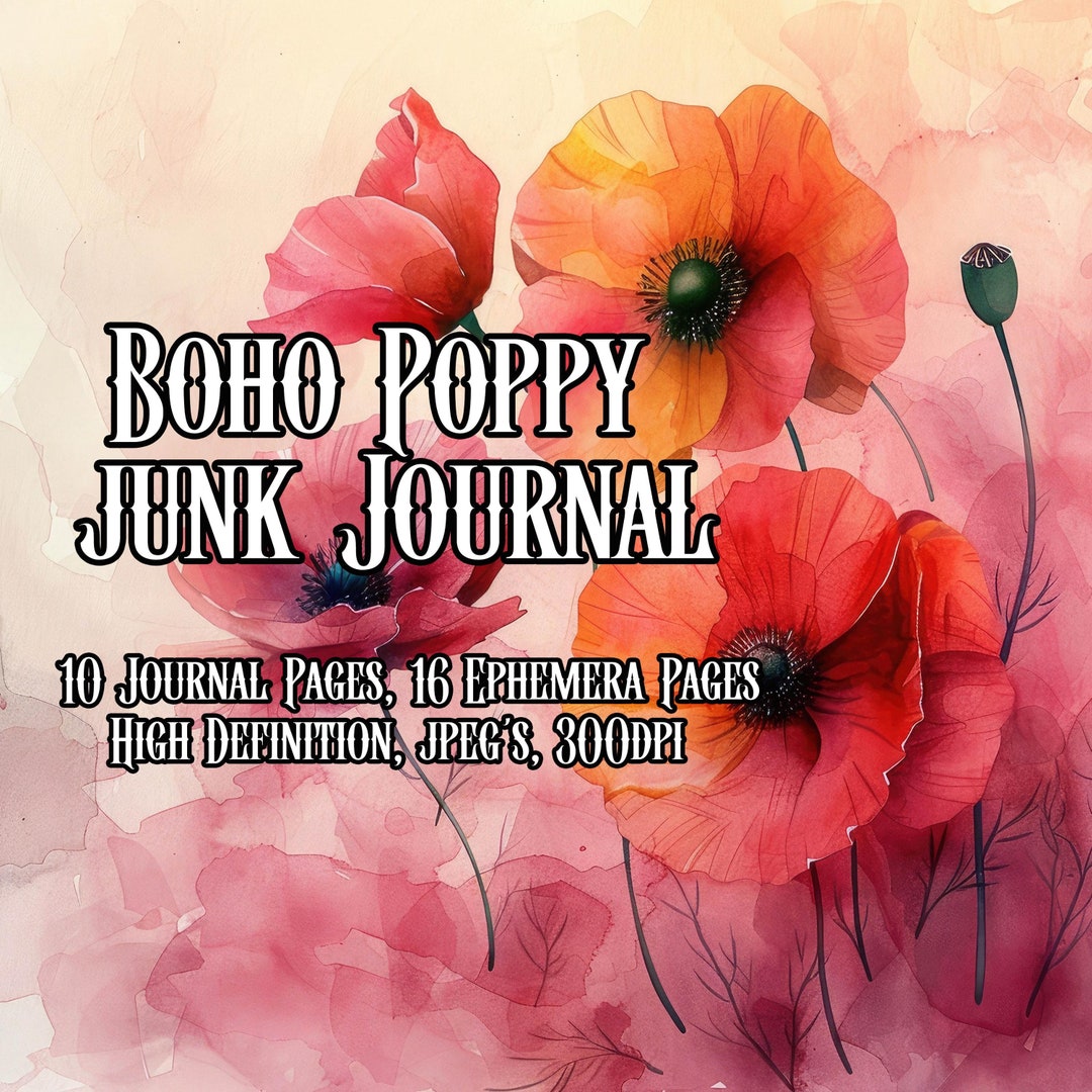 Boho Poppy Themed Junk Journal Scrapbooking Collage Vintage Botanical ...