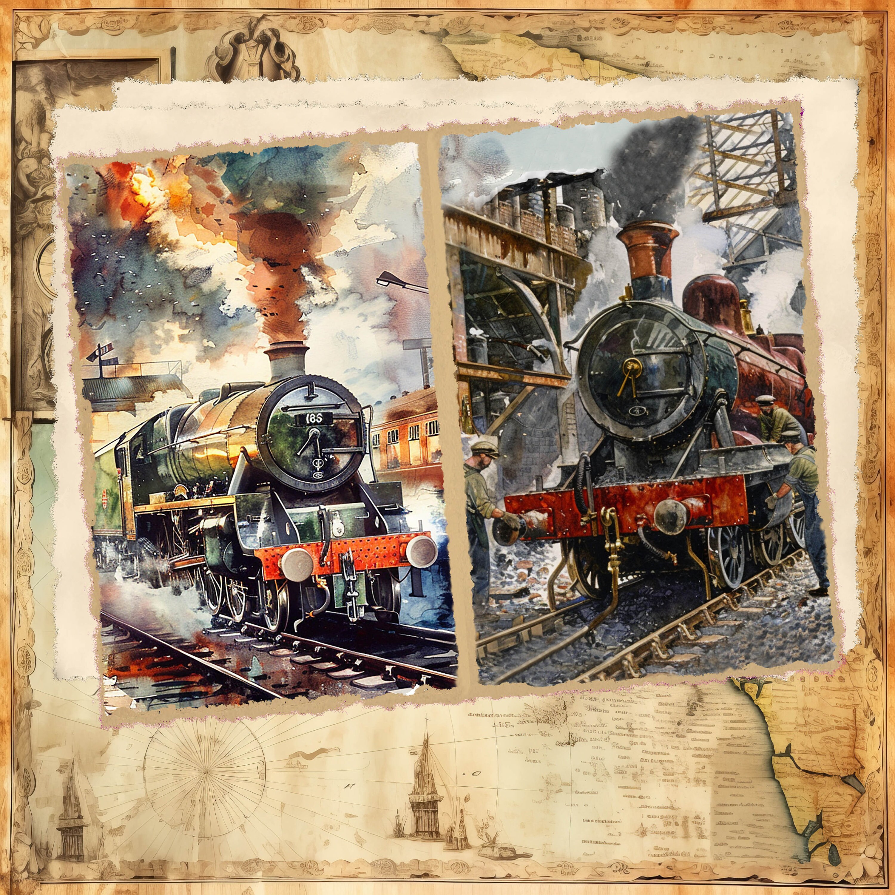 Vintage Railway Train Junk Journal Pages Digital Art Scrapbook Paper ...