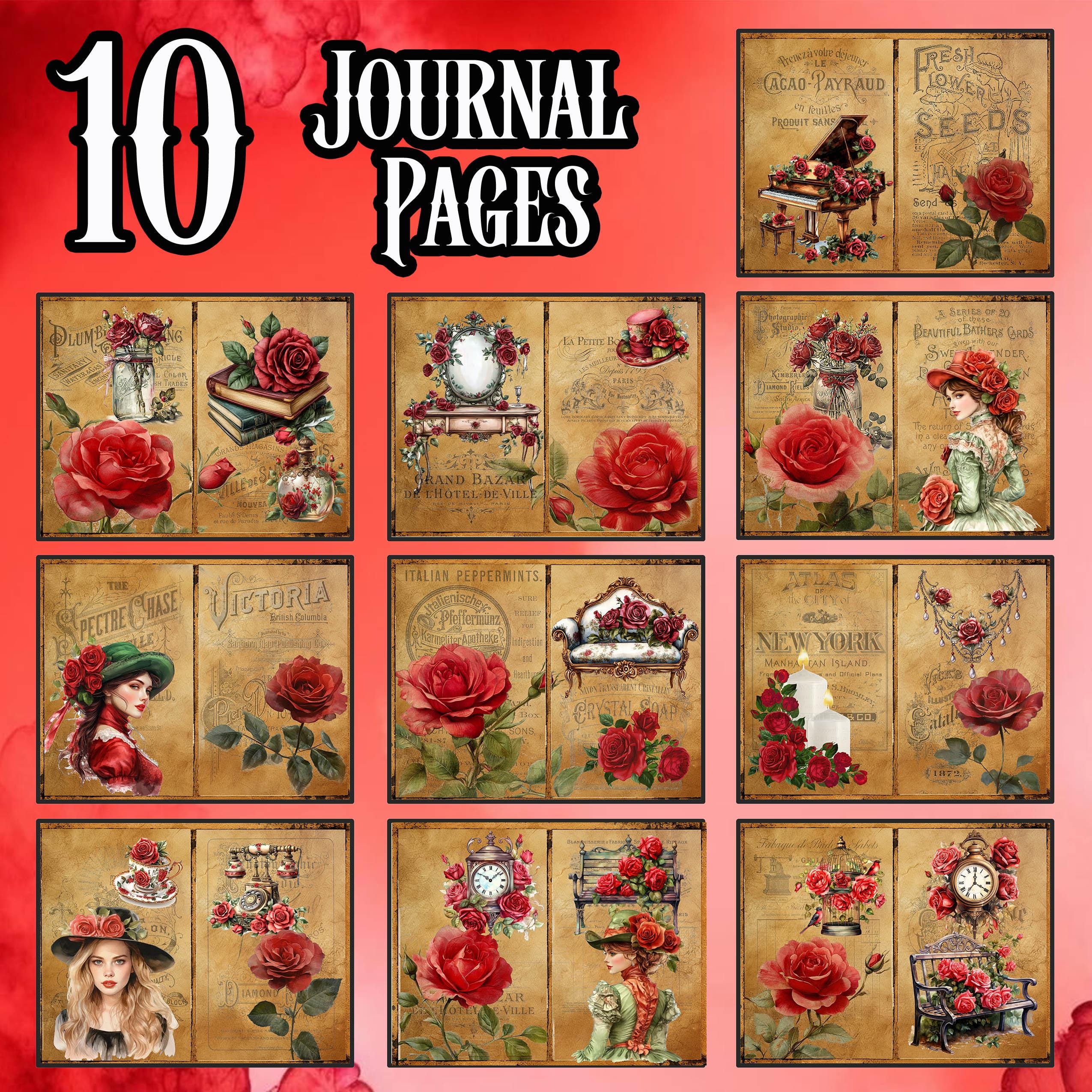Vintage Roses Junk Journal Pockets Scrapbooking Collage Vintage ...