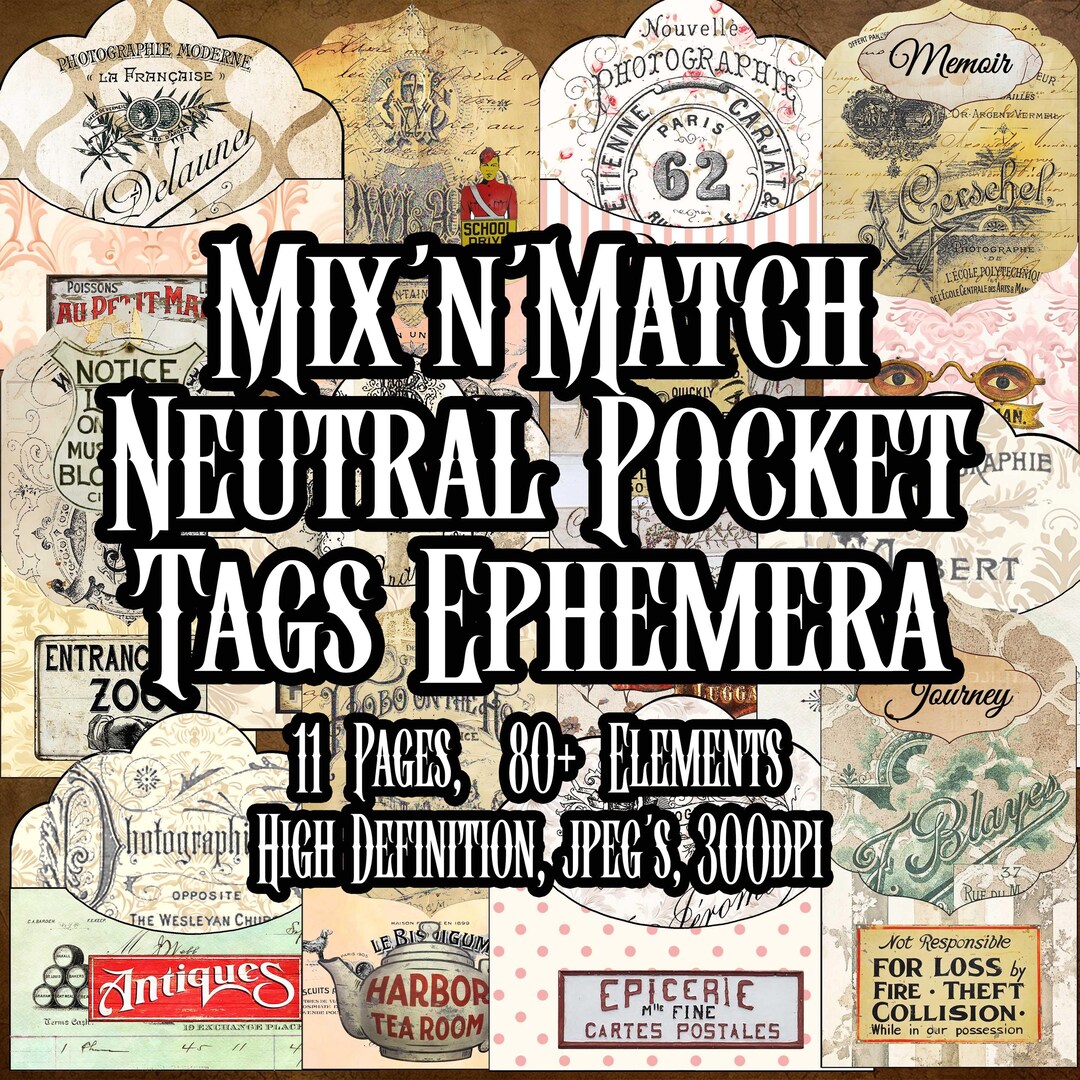 Neutral Pocket Packs Mix'n'match Ephemera for Junk Journals Decoupage ...