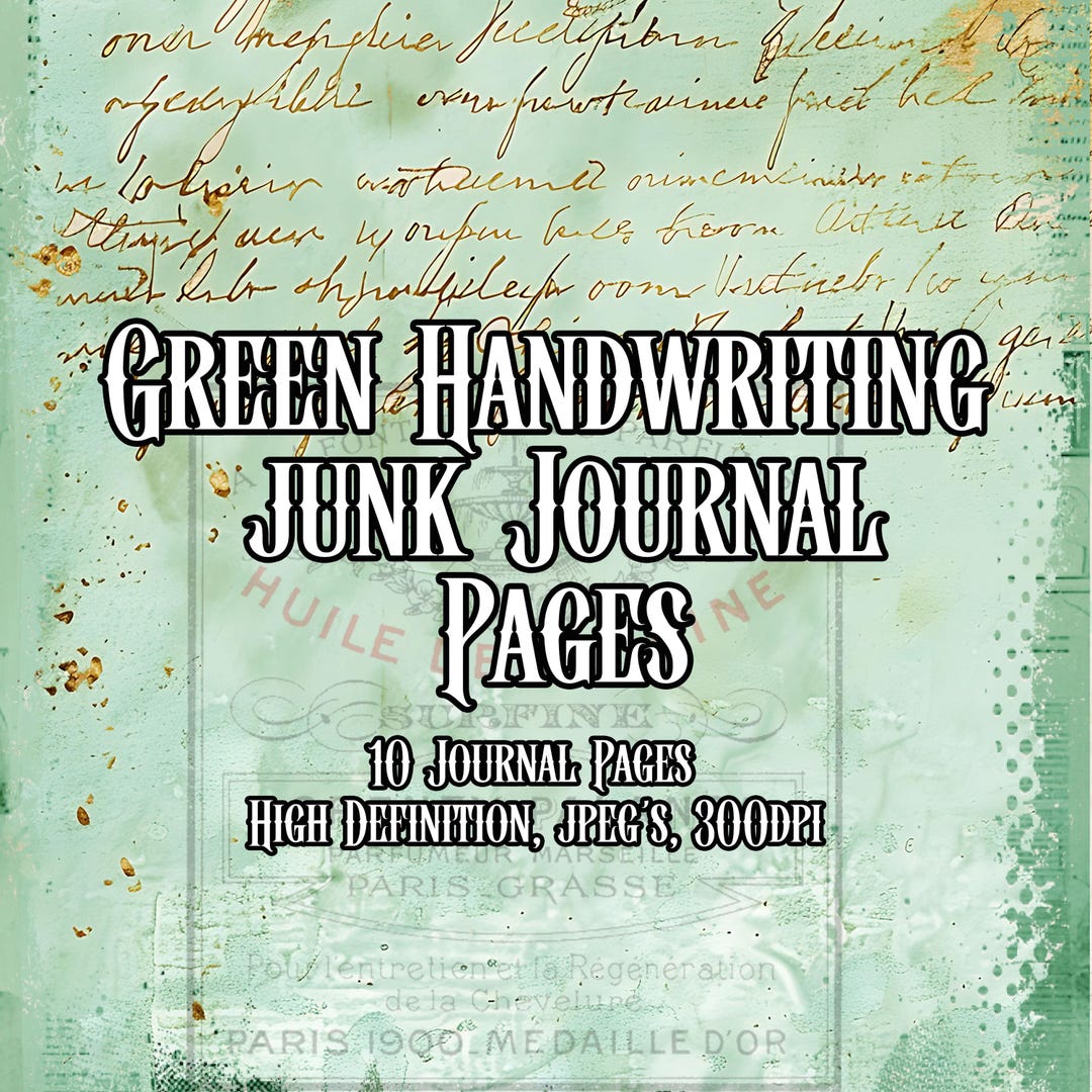 Green Junk Journal Pages With Handwriting Scrapbook Paper Supplies ...