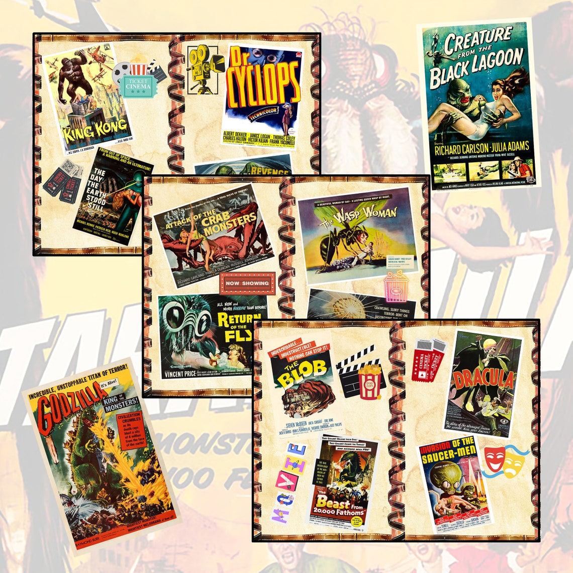 Retro Vintage Movie Clipart Junk Journal Sci-fi Horror Classic ...