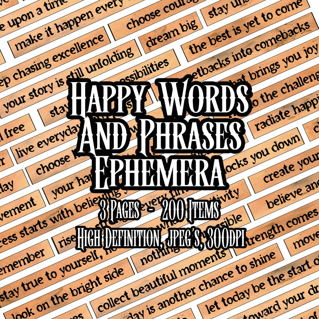 Happy Phrases and Words Ephemera for Junk Journals Decoupage Words ...