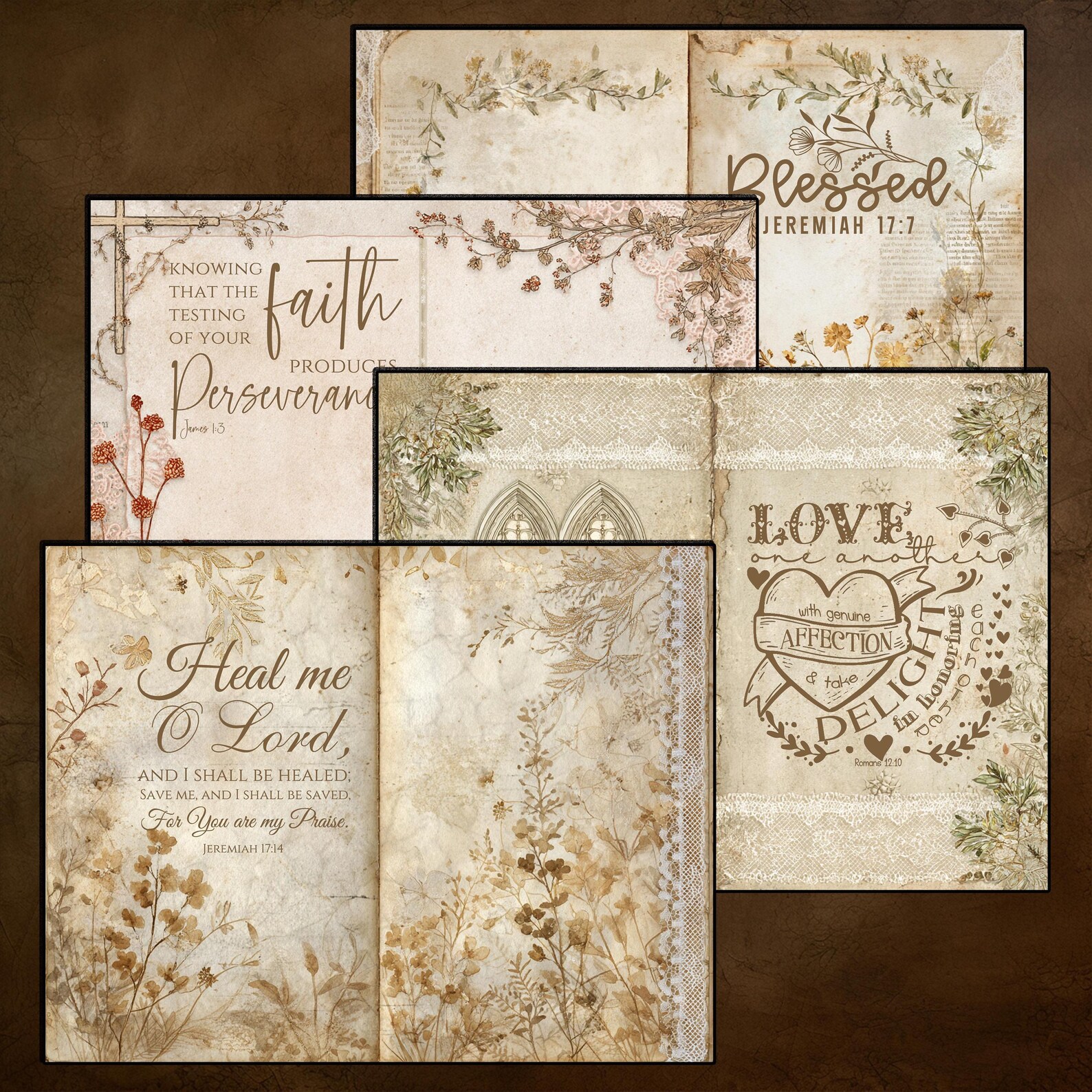 Neutral Scripture and Pressed Wildflower Junk Journal Ephemera Antique ...