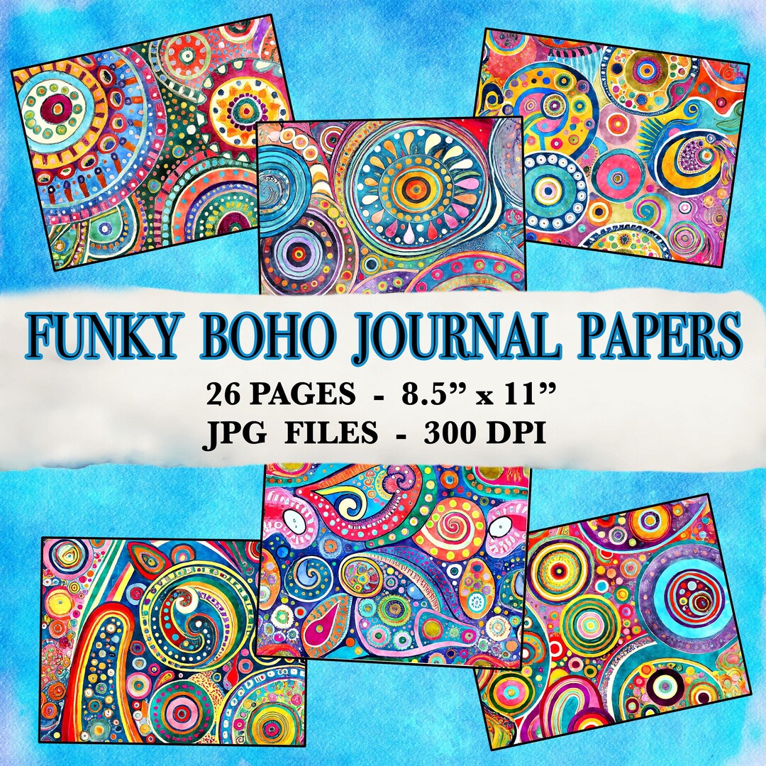 Colourful Funky Boho Junk Journal Papers Hi Resolution 300dpi Bohemian ...