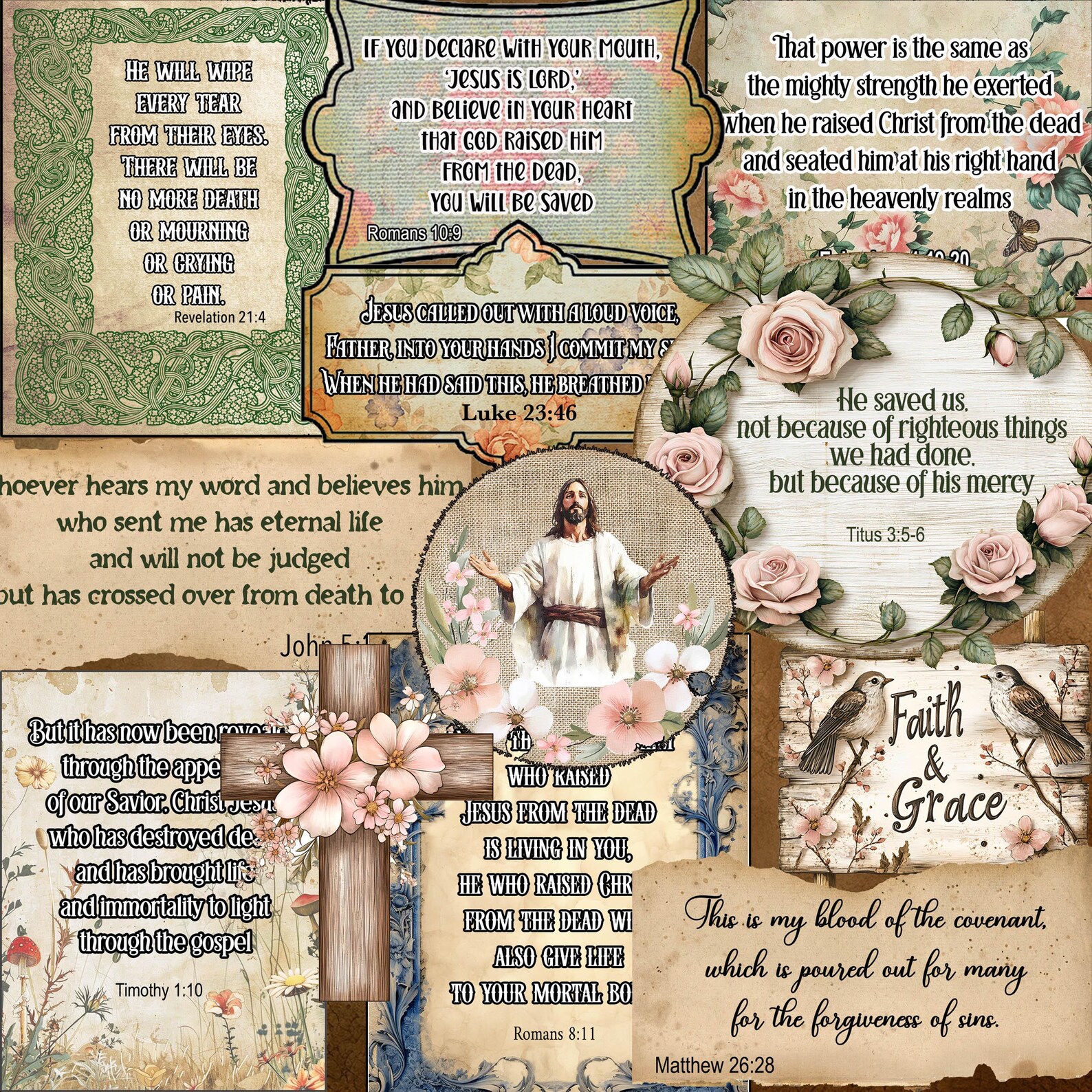 Bible Scripture Scraps Collection Christian Printable Ephemera Verse ...