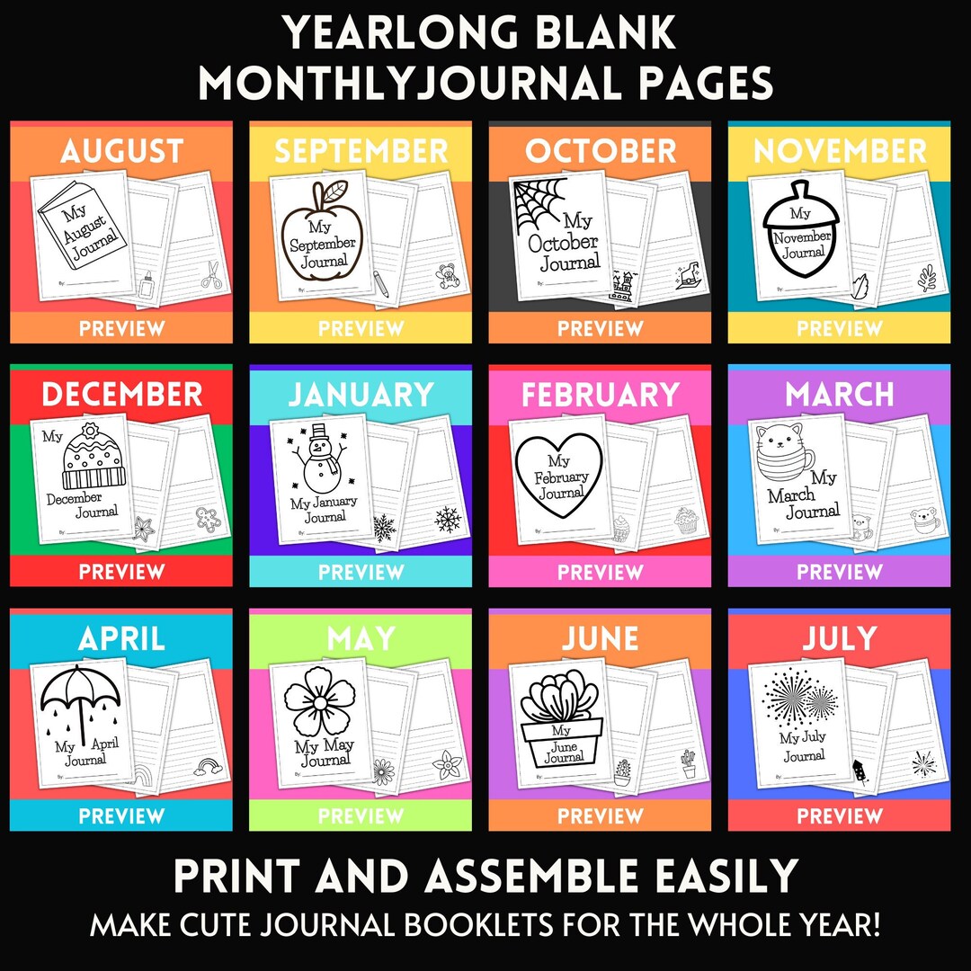 Monthly Journal Covers and Writing Pages for Kids Perfect for Classroom ...