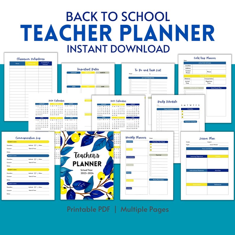 Teacher Planner 2023-2024 Printable - Etsy UK