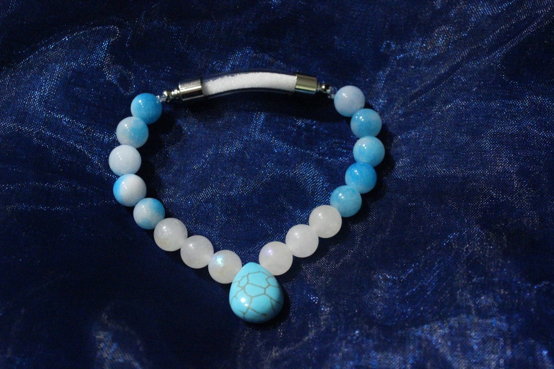 POTS Syndrome Gemstone Bracelet in Blue and White Jade, Salt Bracelet ...