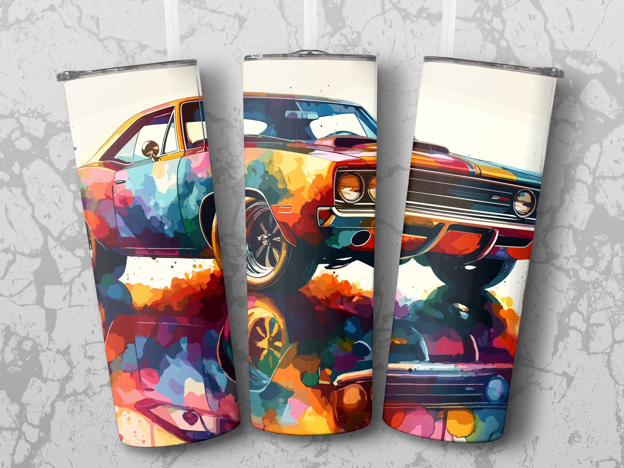 Colorful Classic Car Tumbler, Vintage Automobile Art Cup, Insulated ...
