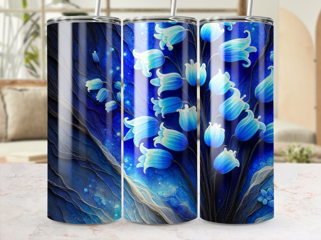 Blue Floral Fantasy Tumbler, Enchanted Flower Art Insulated Cup, Unique ...