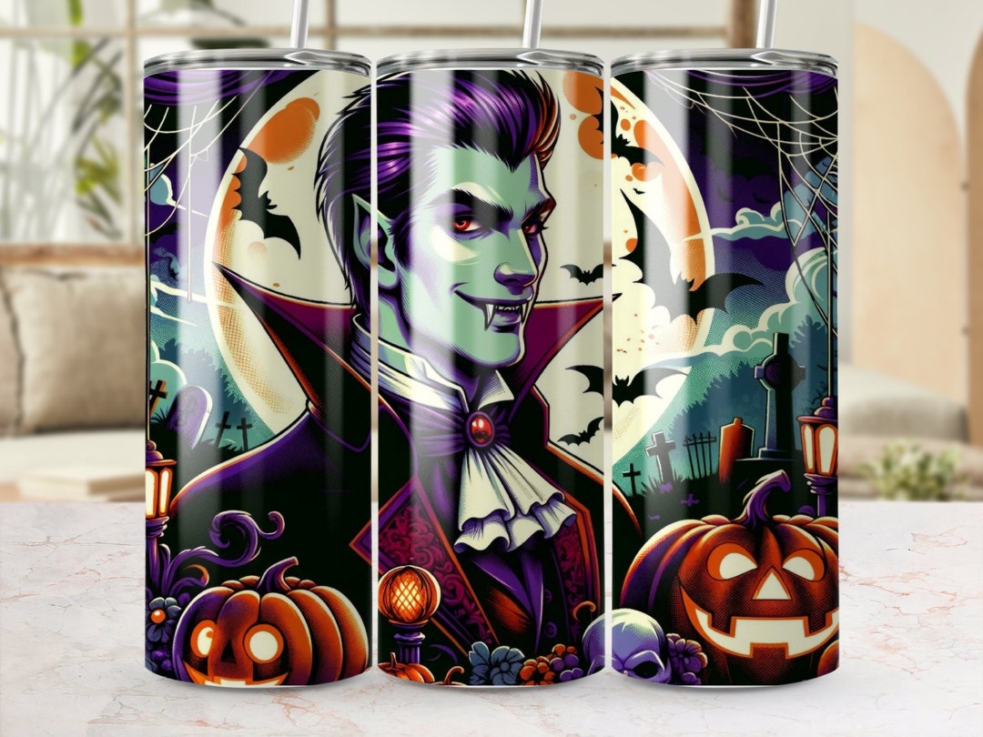 Spooky Halloween Tumbler, Vampire Cartoon Graphics, Goth Drinkware ...