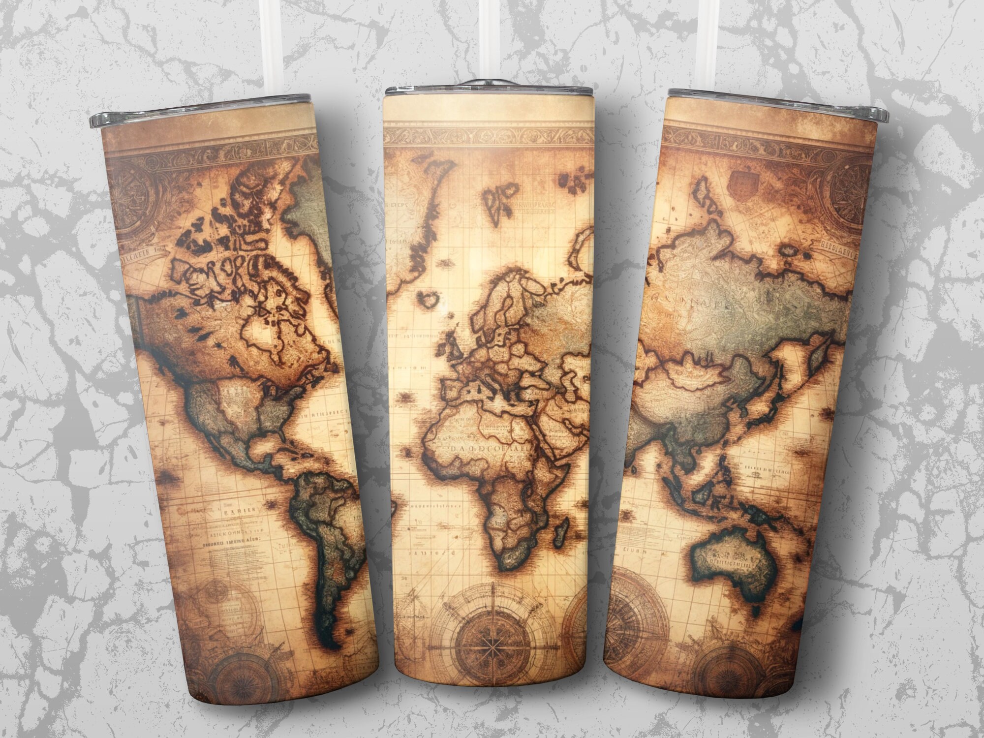 Vintage World Map Tumbler, Travel Themed Insulated Cup, Unique Gift for ...