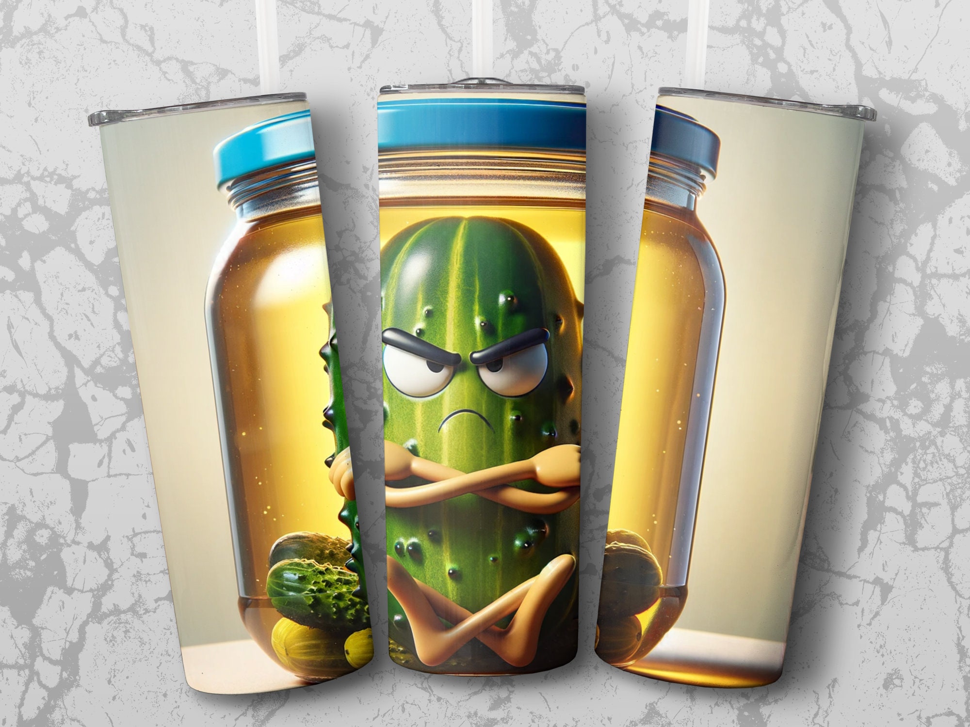 Animated Angry Pickle Tumbler, Quirky Cartoon Character Drinkware ...