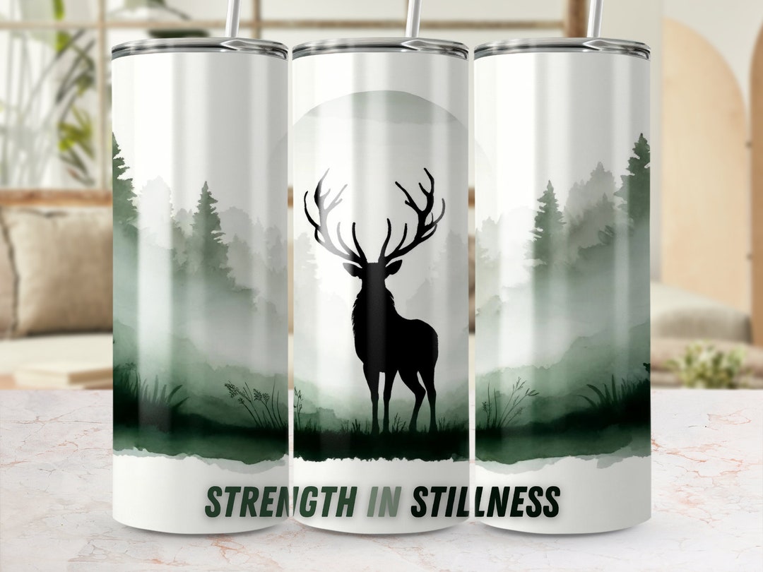 Strength in Stillness Deer Silhouette 20 Oz Tumbler Wrap, Forest and ...