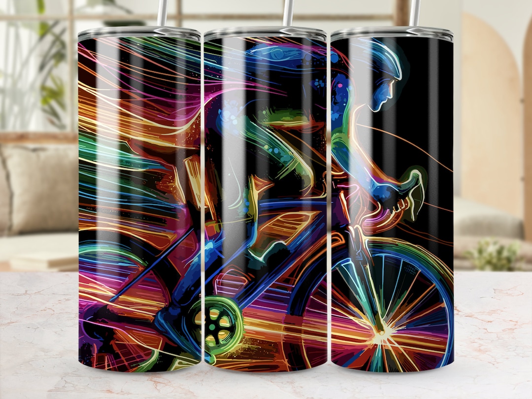 Colorful Cyclist Art Tumbler, Cycling Enthusiast Drinkware, Vibrant ...