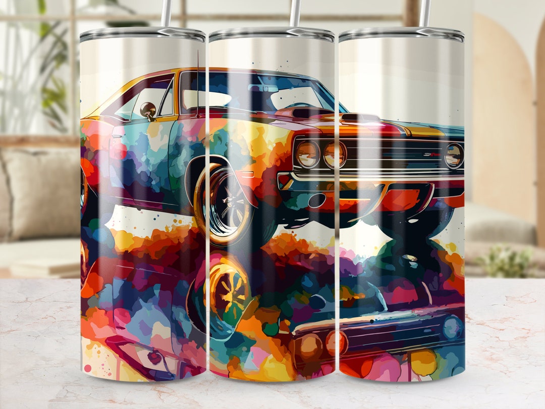 Colorful Classic Car Tumbler, Vintage Automobile Art Cup, Insulated ...