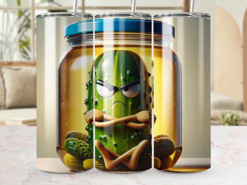 Animated Angry Pickle Tumbler, Quirky Cartoon Character Drinkware ...