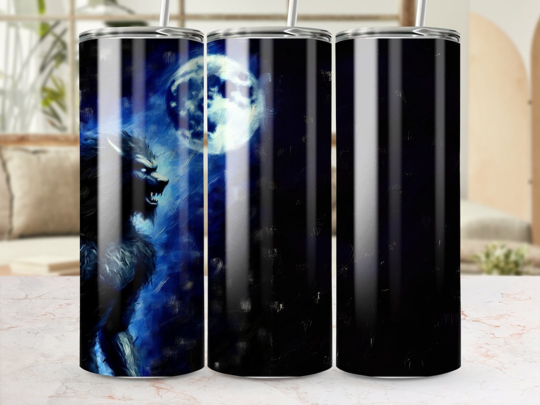 Midnight Blue Werewolf Tumbler, Full Moon Fantasy Art Cup, Insulated ...