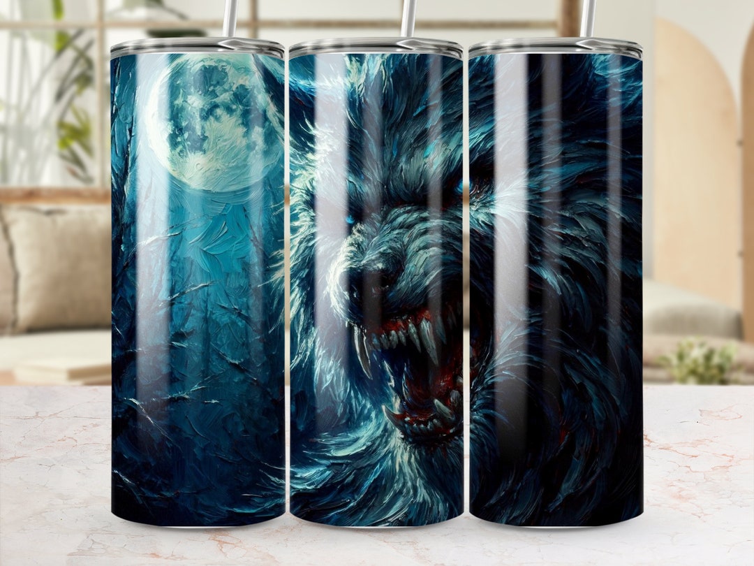 Werewolf Fantasy Art Tumbler, Moonlight Beast Insulated Travel Mug ...