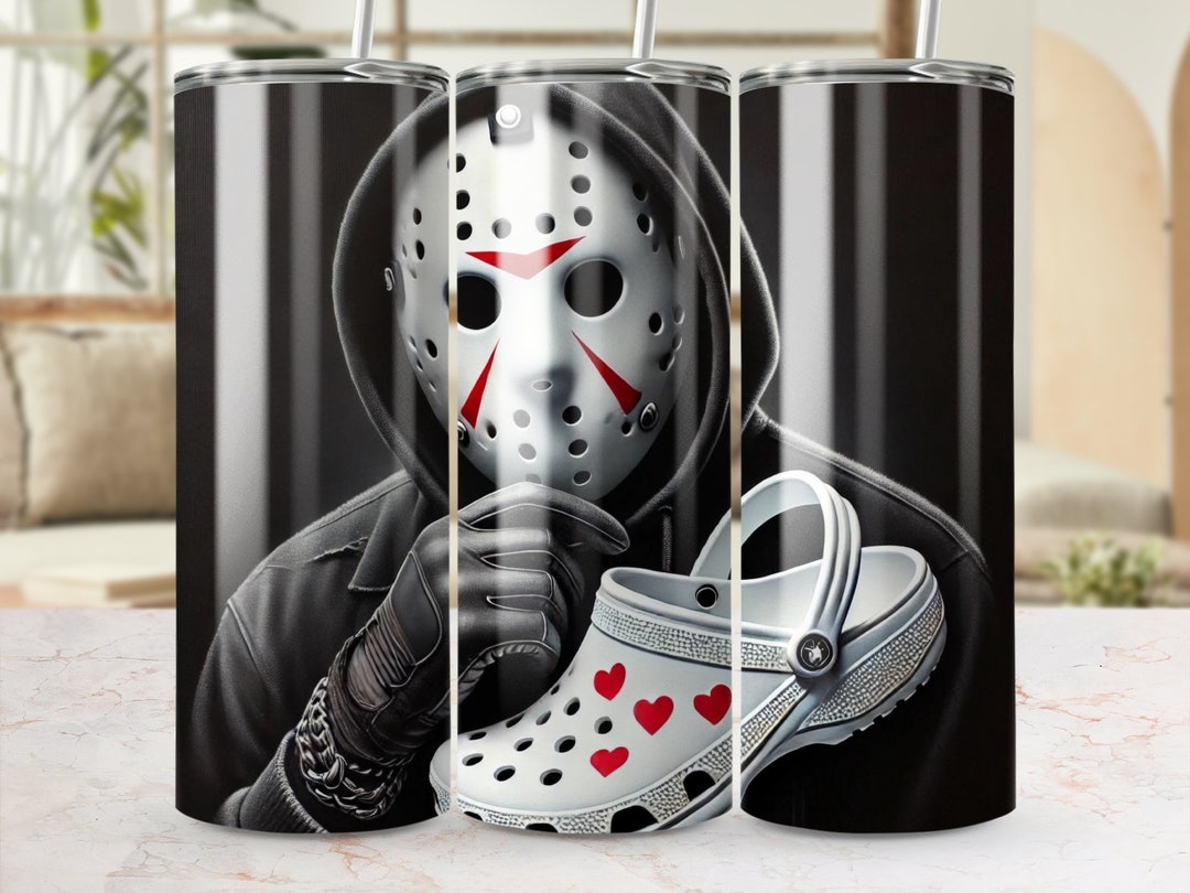 Horror Movie Inspired Tumbler, Scary Halloween Crocs Tumbler, Jason ...